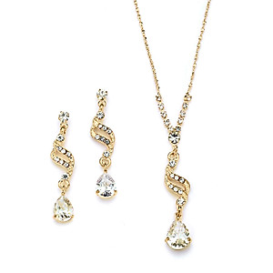 Mariell Gold Cubic Zirconia Prom Jewelry Set, Necklace & Earrings Set for Weddings, Brides, Bridesmaids