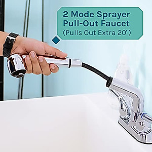 White Utility Sink Laundry Tub With Pull Out Chrome Faucet, Sprayer Spout, Heavy Duty Slop Sinks For Washing Room, Basement, Garage or Shop, Large Free Standing Wash Station Tubs and Drainage (White)