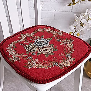 Happiness Decoration Chair Cushion Covers with Ties for Dining Chair Pads Set of 4 Linen Thick Non Slip U Shaped Seat Cushions for Kitchen Living Room Office Chair Decor Washable 17"x 16" (Red A, 4)