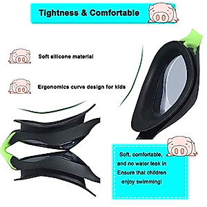 PHELRENA Kids Swim Goggles with Earplugs Nose Clip, Swimming Goggles with Anti-UV, Anti-fog Lenses