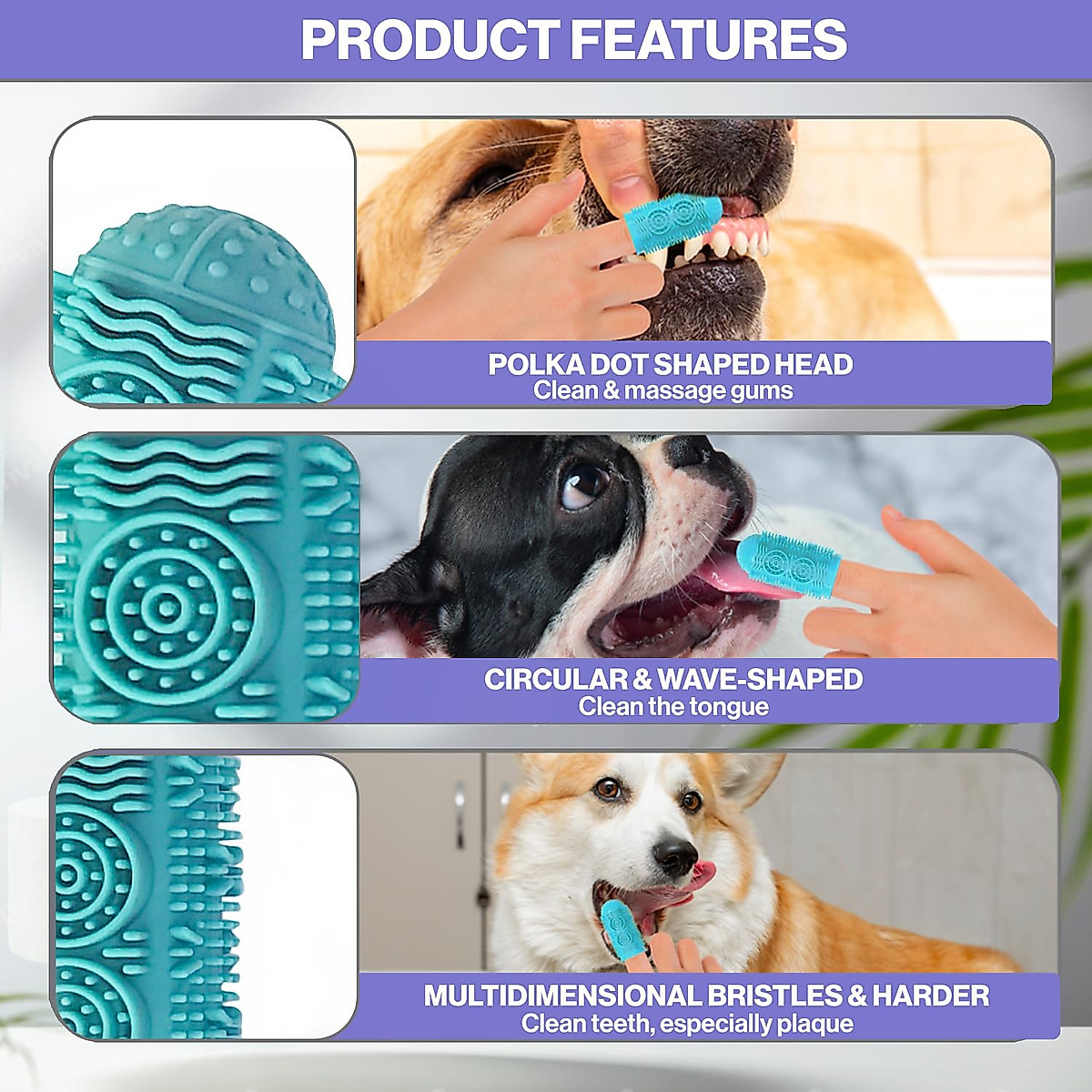 1TO3GO Finger Toothbrush for Dogs, Silicone Dog Toothbrush, Dog Teeth Cleaning Kit Protects Gums Dog Dental Care (Multi-Color Orange or Pink, 4-Pack)