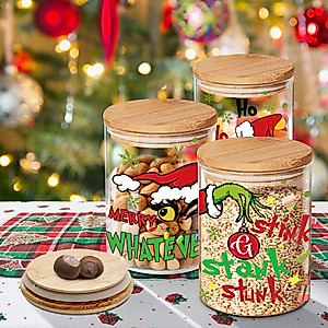 Turgtany Christmas Cookie Jar with Lids, Christmas Kitchen Decor Green, Glass Candy Storage Jars with Airtight Bamboo Lid for Kitchen