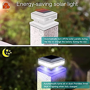 Sumaote Solar Post Cap Lights, 52 LED Solar Powered Fence Deck Post Lights Outdoor 6000K White Lighting for 4x4 5x5 6x6 Wooden Posts Railing Garden Patio Decor, White Shell, 2 Pack