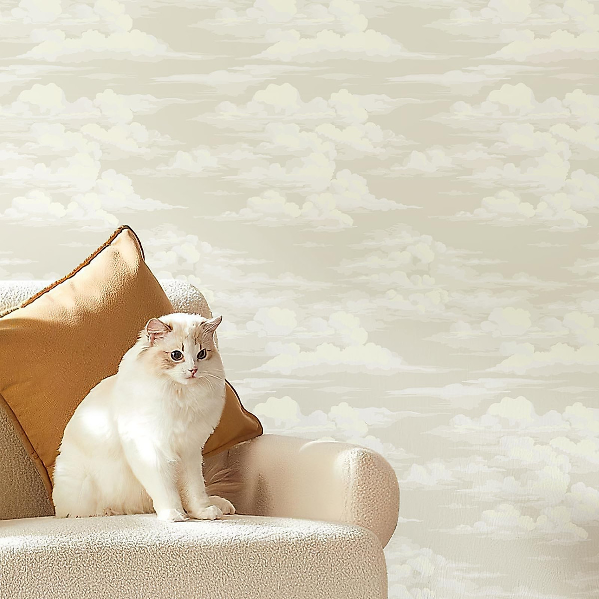 JiffDiff Wallpaper Peel and Stick White Cloud Wallpaper for Bedroom Mural Grey Wallpaper 17.3" x 118" Self Stick Neutral Wallpaper Modern Abstract Wallpaper