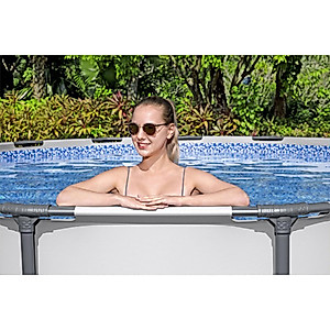 Bestway Steel Pro MAX 15 Foot by 48 Inches Round Above Ground Family Swimming Pool Set Outdoor Steel Frame with Filter, Pump, Ladder, and Cover, Gray