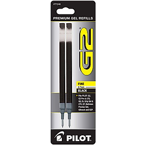 Pilot G2, Dr. Grip Gel/Ltd, ExecuGel G6, Q7 Rollerball Gel Ink Pen Refills, 0.7mm, Fine Point, Black Ink, Pack of 12 Refills