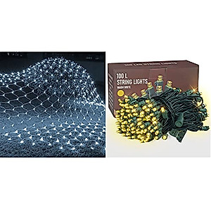 Dazzle Bright 33FT 100 LED Christmas String Lights + 360 LED 12FT x 5 FT Christmas Net Lights