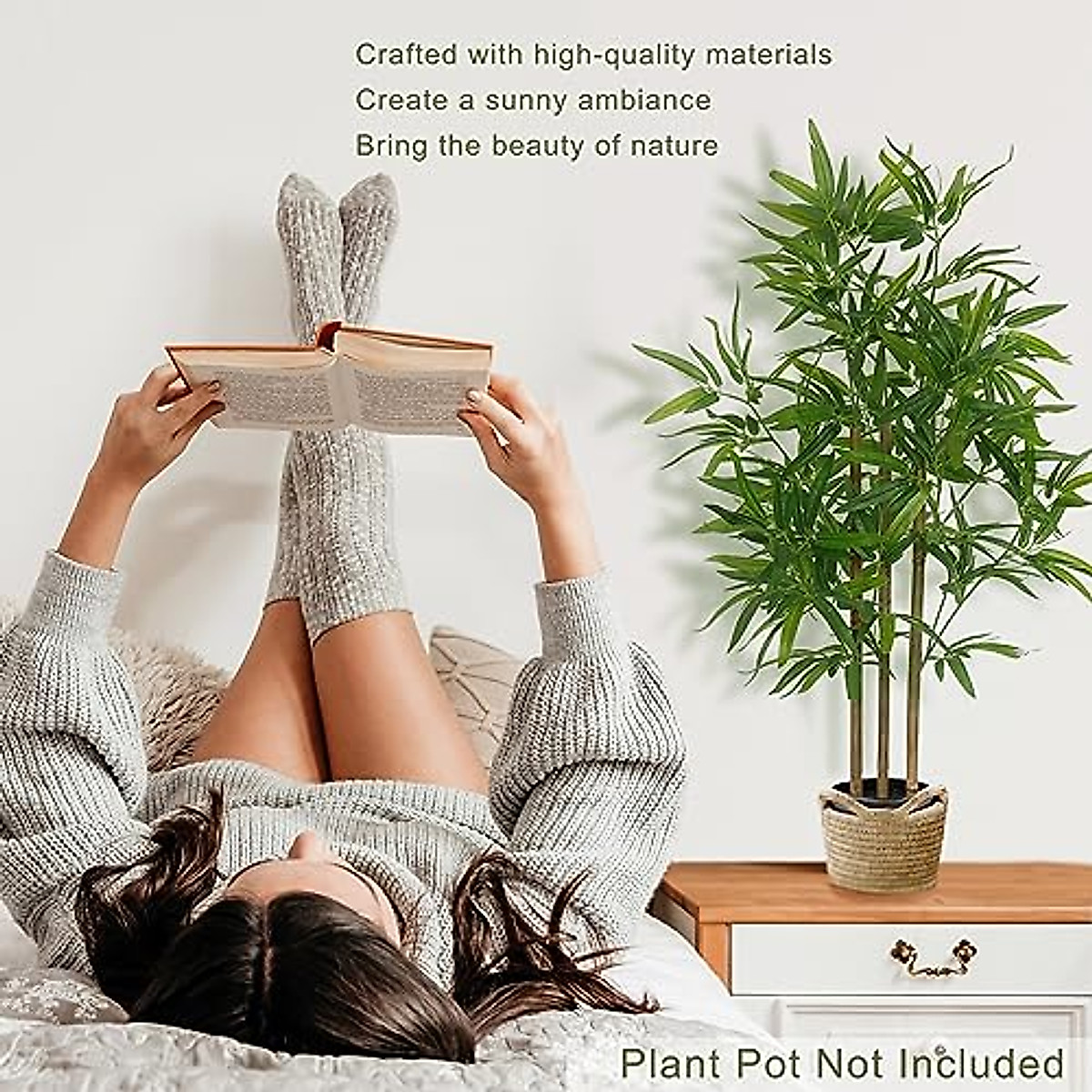 SOFTFLAME 3ft Bamboo Artificial Tree, Faux Bamboo Plant, Artificial Plant with 3 Trunks, Ideal for Home Office Indoor Decoration