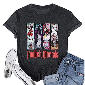 Beware of Hitch Hiking Ghost Shirt Women Funny Halloween Shirt Haunted Mansion Tshirt Hocus Pocus Fall Short Sleeve Top Dark Grey