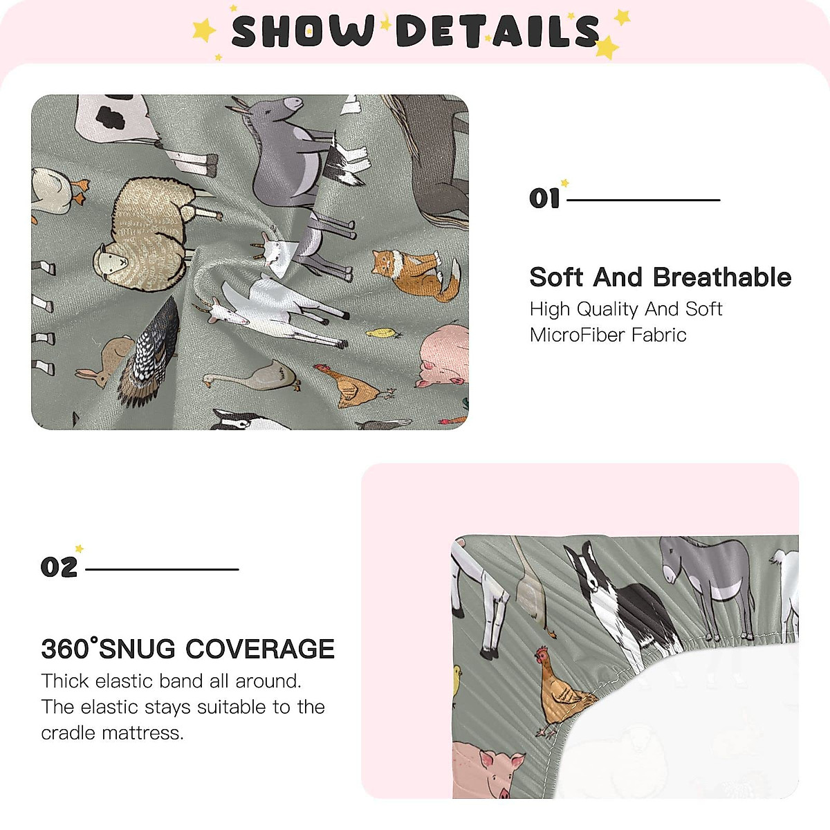 Kigai Farm Animals Crib Sheets for Boys or Girls,Soft and Breathable Crib Sheets 28x52 Inch