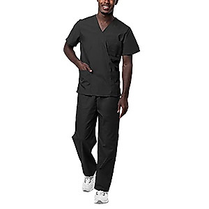 Sivvan Unisex Scrubs - Classic V-Neck Top & Drawstring Pants Scrub Set - S8400 - Black - M