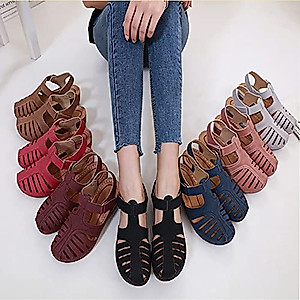 FUHUAQI Women's Retro Thick Sole Sandals Hollow Orthopedic Shoes Retro Posmiah Corner Fighter Outdoor Shoe Puse -Up Slope Thick Sole Sandals Slippers Black 38