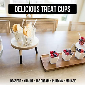 Dessert Cups with Lid and Spoon 50 Pack, Square Clear Plastic Cup, Reusable Parfait Cups, Tasting Bowls for Birthdays, Wedding, Parties, 6 oz