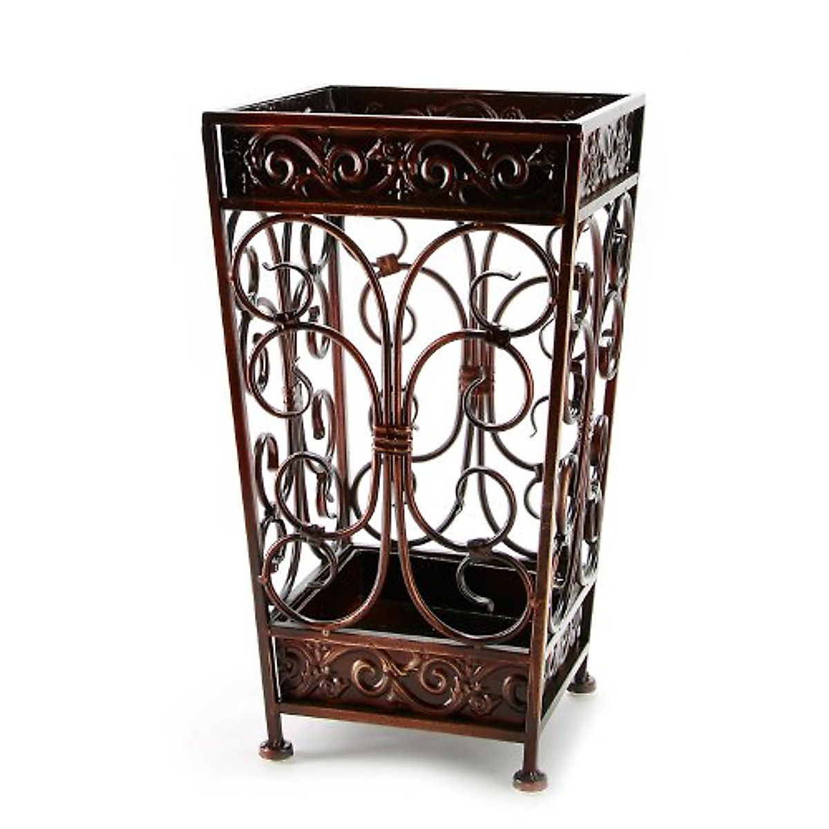 Brelso Super Quality Umbrella Stand, Umbrella Holder, Antique Look Metal, Entry Hallway Décor, Square Style, w/Removable Drip Tray. (Red-Brown)