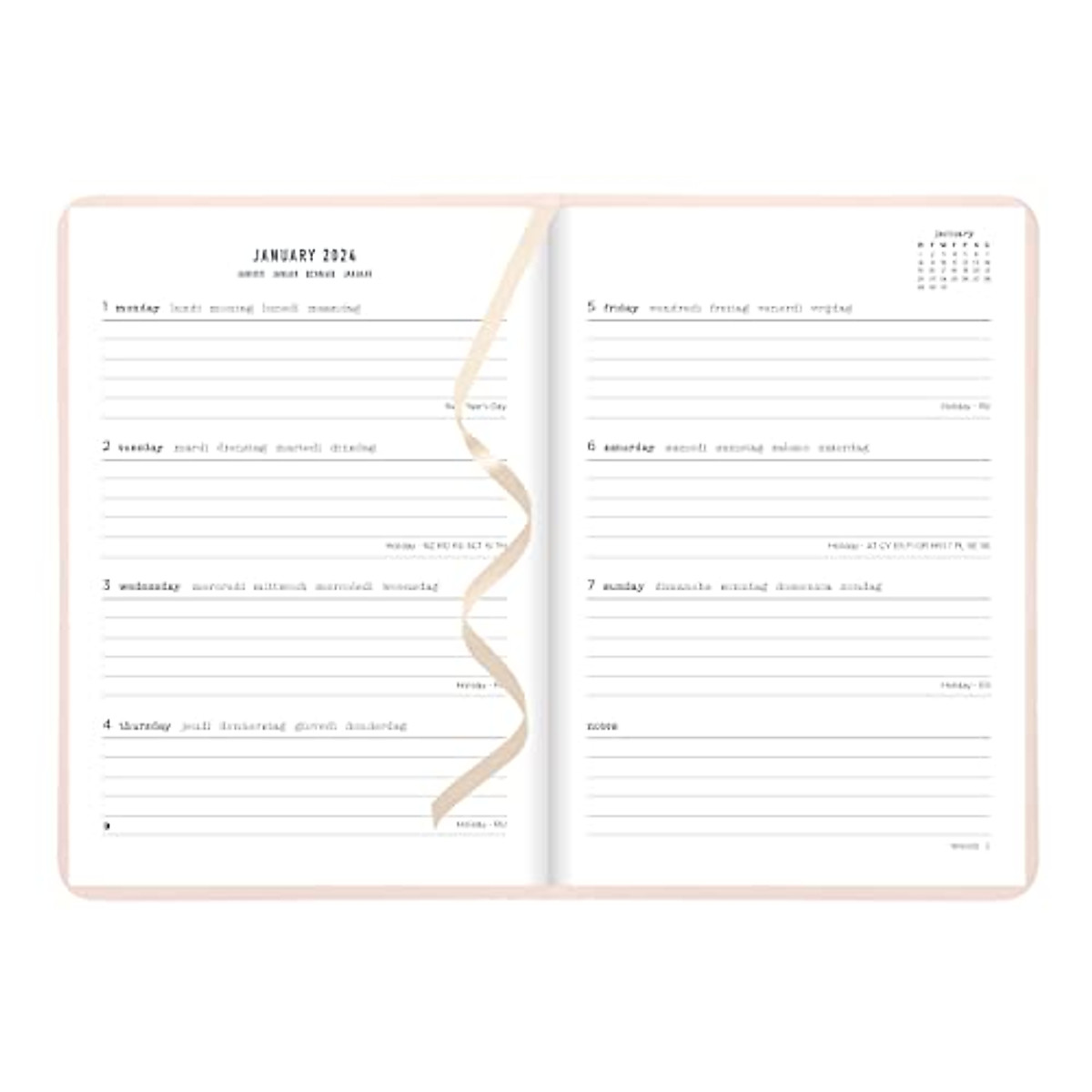 Letts Conscious Weekly/Monthly Planner, 12 Months, January to December, 2024, Sewn Binding, A5 Size, 8.25" x 5.875", Multilingual, Rosewater (C082399-24)