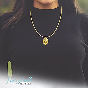 TrueFaithJewelry 14KT Gold-Plated Sterling Silver Our Lady Of Grace Miraculous Medal Necklace Pendant Religious Jewelry, 1 1/8 Inch