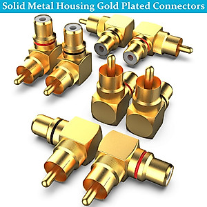 Warmstor RCA Right Angle Adapter, Gold-Plated 8-Pack 90 Degree Metal RCA Male to RCA Female Connector Adapter (4 Black + 4 Red)