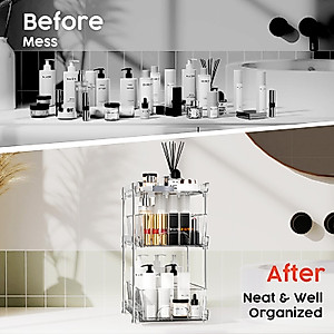 UINOFLE 3 Tier Clear Bathroom Organizers with Dividers, 3 Tier Under Sink Organizer Multi-Purpose Pull Out Cabinet Organizer for Bathroom Kitchen Pantry Storage, Medicine Cabinet Organizer
