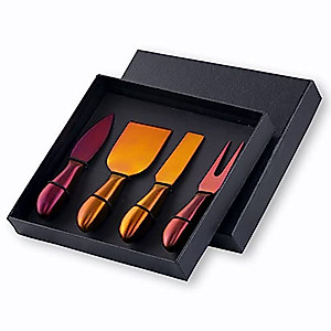 Buyer Star 4 Pack Cheese Knife Set, Stainless Steel Butter Spreader Knives Set in Gift Box, Rainbow Red