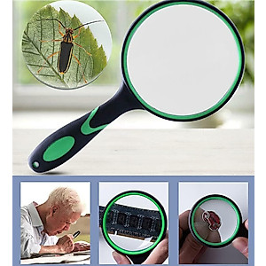 50mm 10X Handheld Magnifying Glass Shatterproof Reading Magnifier for Seniors and Kids, Real Glass Magnifying Lens with Non-Slip Rubber Handle for Reading Hobbies and Science