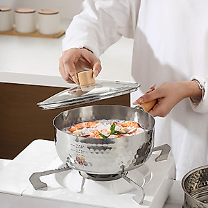 MAXCOOK 1.9 Quart 18/0 Stainless Steel Saucepan with Glass Lid Japanese Yukihira Saucepan Pots with Wood Handle Non Stick Pans for Deep-Frying,Steaming,Boiling and Stir-Frying