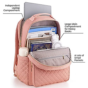 RJEU Girls School Backpack,Cute Backpack for Women with Laptop Compartment,Teen Bookbag for College Travel Work,Mochilas Escolares para Niñas,Pink