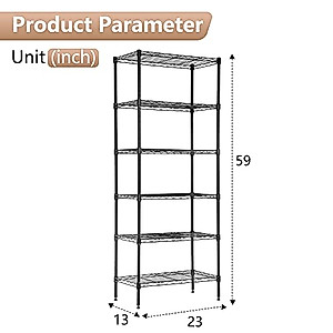 FDW 6 Tier Wire Shelving Units Adjustable Metal Storage Rack 23L x 13W x 59H NSF Pantry Shelves Kitchen Organization Shelf for Kitchen Garage Small Places Commercial,Black