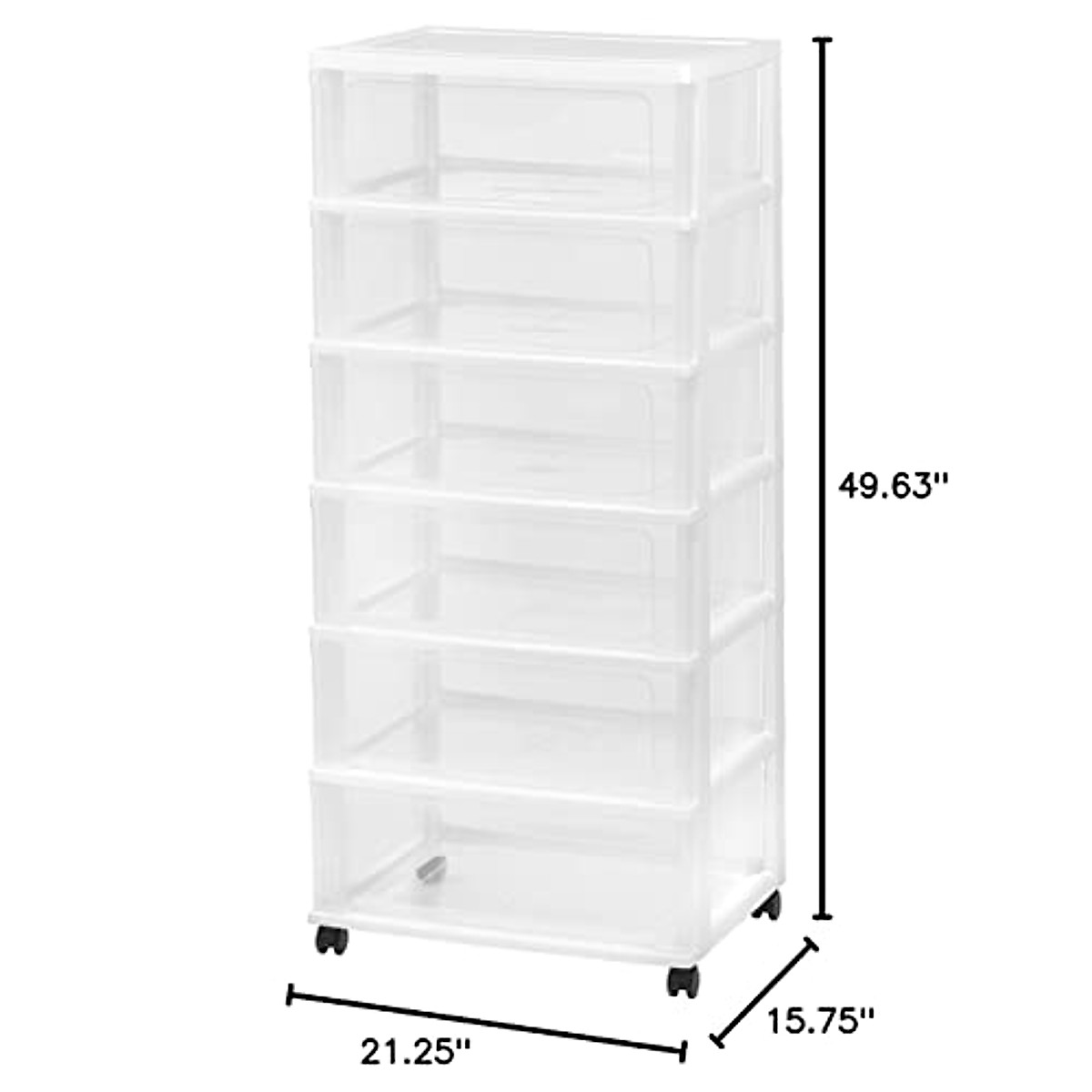 IRIS USA Plastic 6 Drawer Wide Storage Drawer Cart with 4 Caster Wheels for Home, Closet, Bedroom, Bathroom, Office, Laundry, Kitchen, Craft Room, Nursery and School Dorm, White/Clear, Set of 1
