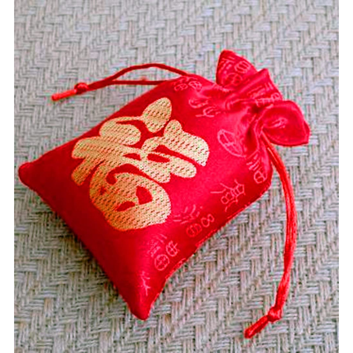 10Pcs Good Luck Fortune Gift Bags Drawstring Bag Chinese Silk Embroidered Brocade Bag Damask Jewelry Product Packing Pouch Christmas/Wedding Gift Bag,Red