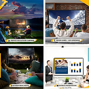 ZEAL'N LIFE 120 inch 4K HD 16:9 Projector Screen Polyester Material, Front/Rear Projection, Freestanding with Stand, Outdoor/Indoor Use, 160 Degree Viewing Angle