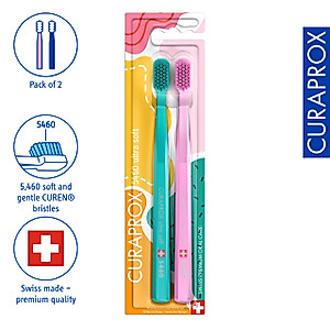 Curaprox CS 5460 Ultra-Soft Blue and Pink Battery Powered Toothbrush for Adults, Different Days Special Edition, Pack of 2