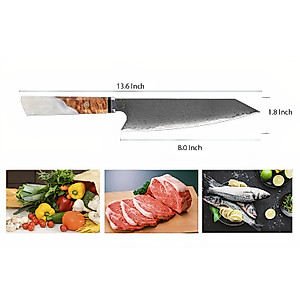 Kiritsuke Chef Knife 8'' ForChefs - 67 Layers Ultra-Sharp Damascus Steel Blade and White Wood Handle, KRT-002