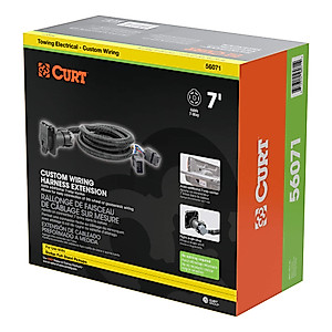 CURT 56071 7-Foot Vehicle-Side Truck Bed 7-Pin Trailer Wiring Harness Extension, Select Dodge Ram 1500, 2500, 3500, Dakota , Black