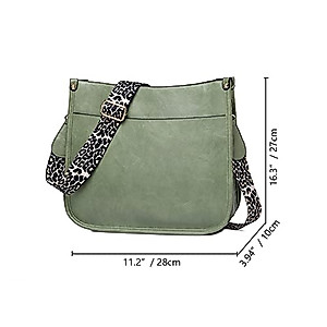 Vegan Leather Crossbody Bags for Women,Women Shoulder Bag with Adjustable Guitar Strap,Fashion Hobo Handbags Tote Bag,Green