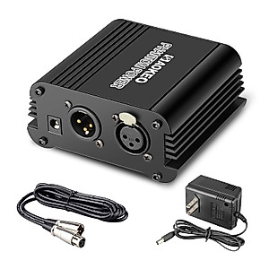 Aokeo 48V Phantom Power Supply Powered by USB Plug in, Included with 8 feet USB Cable, Bonus + XLR 3 Pin Microphone Cable for Any Condenser Microphone Music Recording Equipment