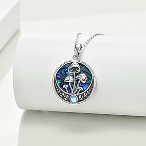 ONEFINITY Mushroom Necklace Moonstone Sterling Silver Moon Phase Pendant Necklace Jewelry Birthday Gifts for Women