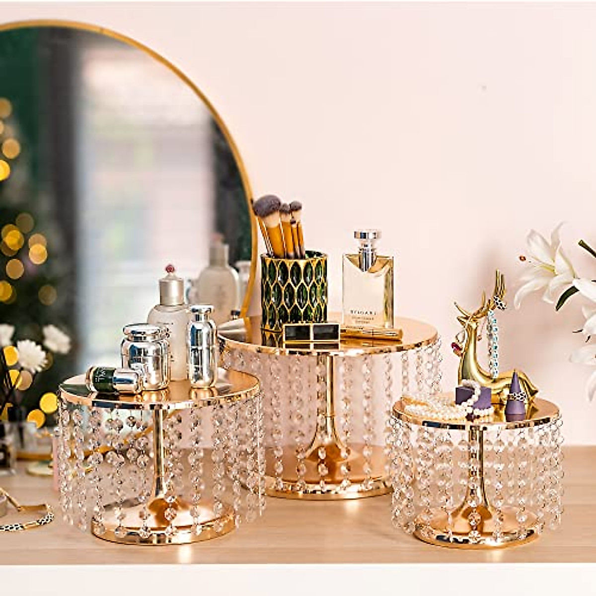 Inweder Tall Wedding Cake Stand - 12" Small Metal Cake Stand with Chandelier Crystal, Gold Mini Cake Pedestal Stand Cake Plate, Cake Stands for Dessert Table, Wedding, Party, Event, Home Decor