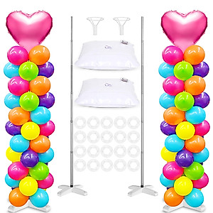 Toosci 2 Sets Adjustable Balloon Column Stand Kit, Metal 9 Feet Balloon Stands for Floor, Balloon Tower Decorations for Baby Shower Graduation Birthday Wedding Party