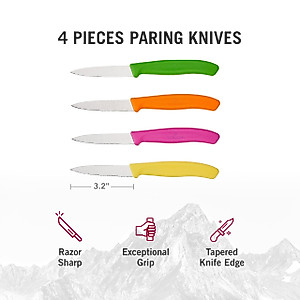 Victorinox 4-Piece Set of 3.25 Inch Swiss Classic Paring Knives with Straight Edge, Spear Point, 3.25", Pink/Green/Yellow/Orange
