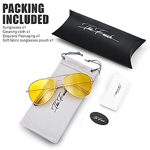 The Fresh Men Women Polarized Night Vision Driving Anti-Glare Glasses Yellow Lens Frame Ultra Light (125b-Gold, Yellow Night Vision)