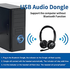 Pointcinco Bluetooth Headset with AI Noise Canceling Microphone, Stereo HiFi Bluetooth Headphones, Wireless Headset with USB Dongle for Computer Office Call Center Skype Zoom Meeting Trucker