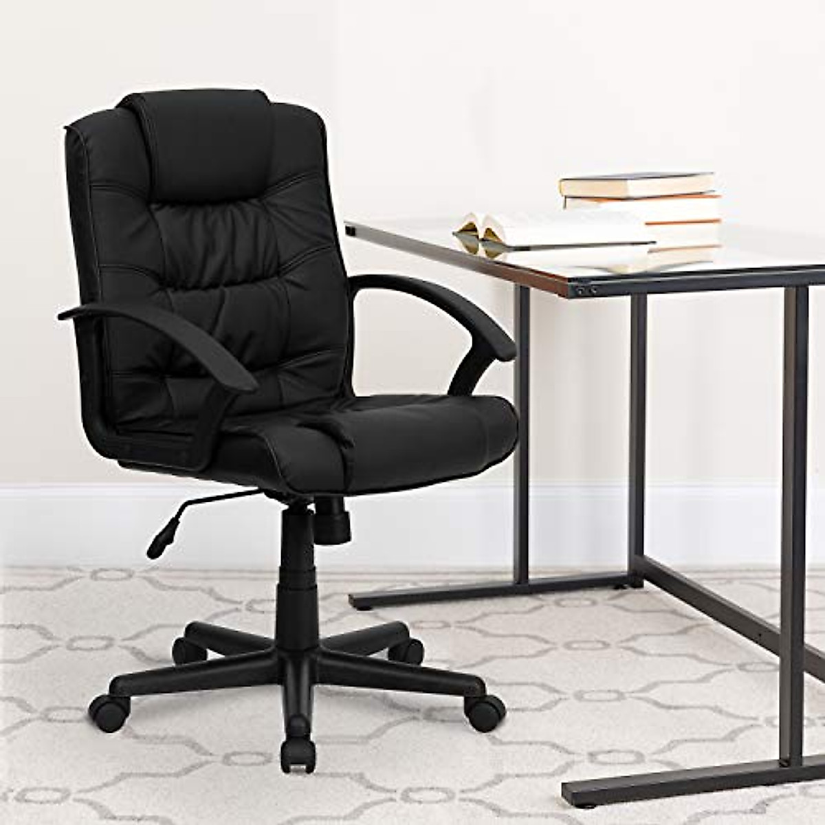 Flash Furniture Lindon Mid-Back Black LeatherSoft Swivel Task Office Chair with Arms
