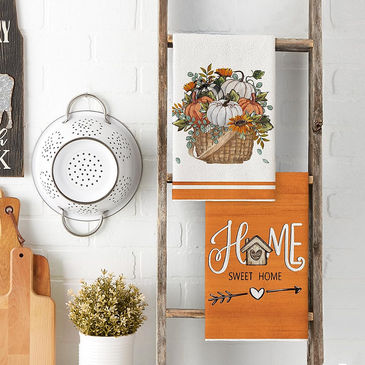 Artoid Mode Flower Basket Truck Pumpkin Fall Kitchen Towels Dish Towels, 18x26 Inch Bowknot Thanksgiving Decoration Hand Towels Set of 4