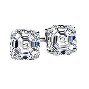 2 Carat Platinum GIA Certified Asscher Cut Diamond Earrings Push Back Premium Collection (G-H Color, SI1-SI2 Clarity)