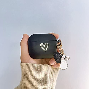 Ownest Compatible with AirPods 3 Case Cover 2021,Soft TPU with Gold Heart Cute Lucky Ball Keychain Shockproof Cover Case for Girls Women Airpods 3rd Generation-(Black)