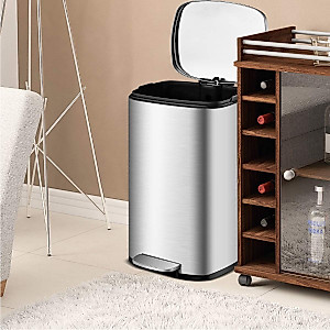 Goplus 13.2 Gallon/ 50 L Kitchen Trash Can, Anti-Fingerprint Touchless Waste Bin with Soft-Closing & Stay Open, Step-On Stainless Steel Garbage Can for Living Room Home Office