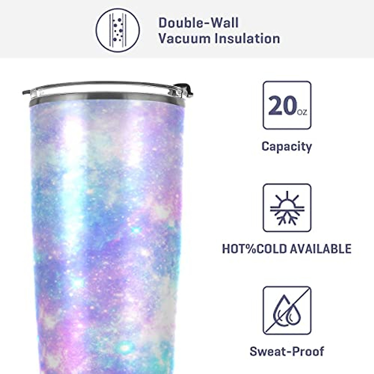 ALAZA Rainbow Galaxy Star Tie Dye Print Water Bottle Tumbler with Lid and Straws 20 Oz Stainless Steel Vacuum Insulated Coffee Travel Mug Cup