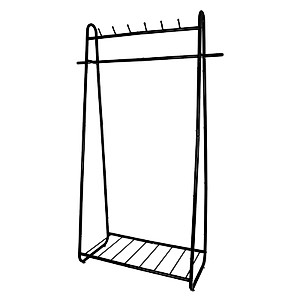 Fishat Heavy Duty Strong Black Garment Rack Clothing Hanging Clothes, 16" D x 41" W x 66" H with 6 Display Hooks, Freestanding Bottom Shelves Shoes Organization, Bedroom Living Study Room Entryway