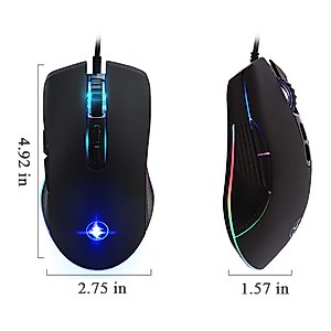 FIRSTMEMORY USB C Mouse Type C Ergonomic Wired Mouse RGB Gaming Mouse Optical Mice with Adjustable DPI 800/1600/2400/3200 Compatible with Notebook, PC, Laptop, MacBook and All Type-C Device (Black)