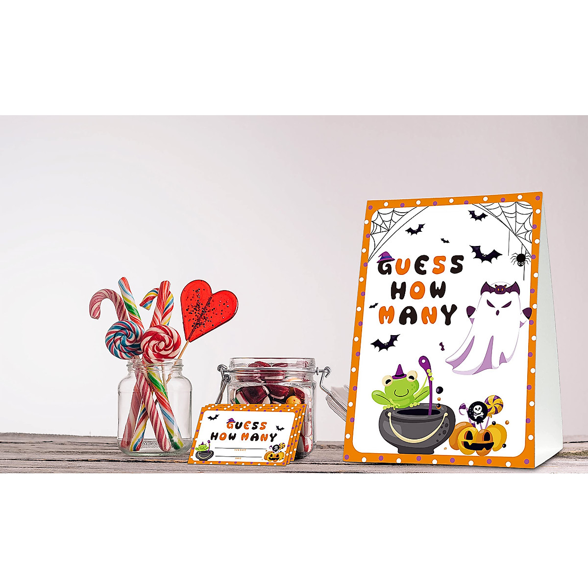 Halloween Bridal Shower Game Sign and Card, Halloween Guess How Many Party Game Set, 1 Sign With 50 Guess Tickets –LK-014